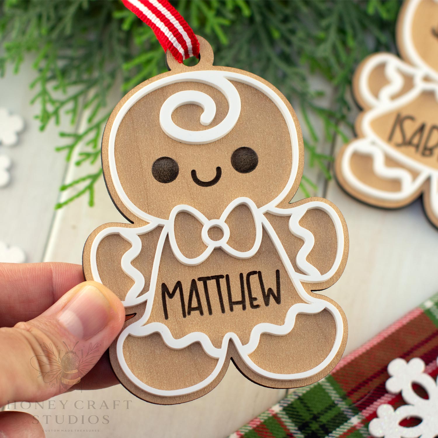 Personalized Gingerbread Boy Christmas Ornament | Custom Name Engraved