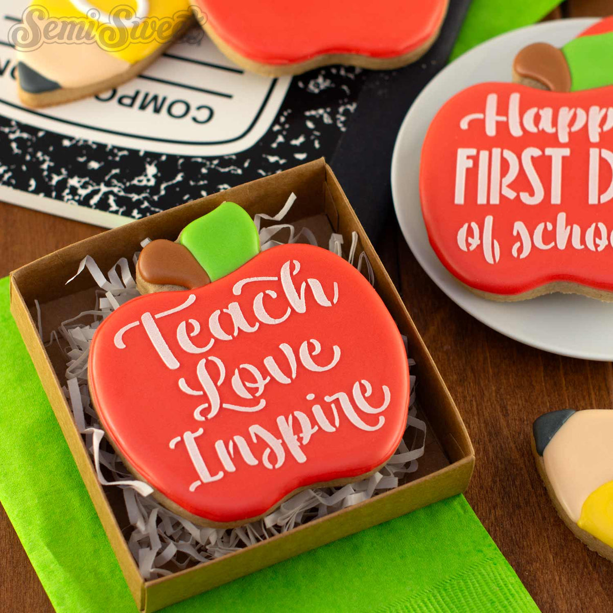 Apple Plaque Cookie Cutter & Teach Love Inspire Stencil Bundle