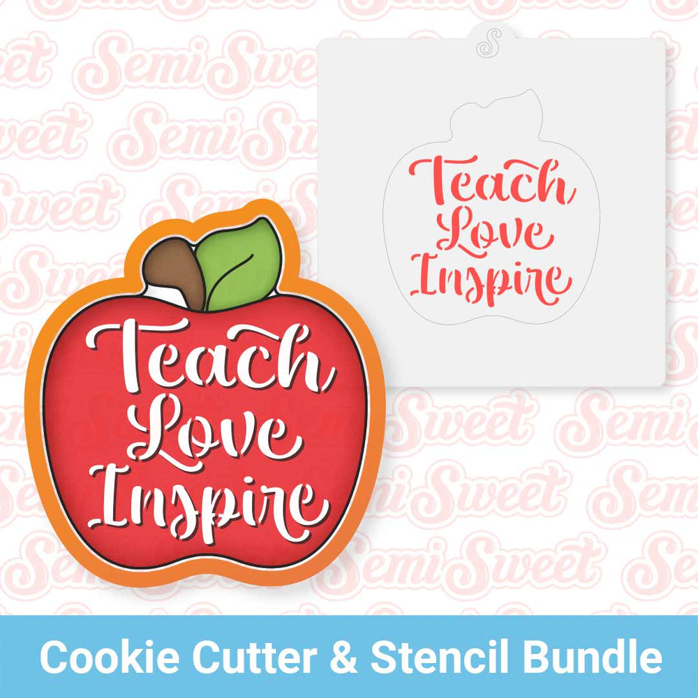 Apple Plaque Cookie Cutter & Teach Love Inspire Stencil Bundle